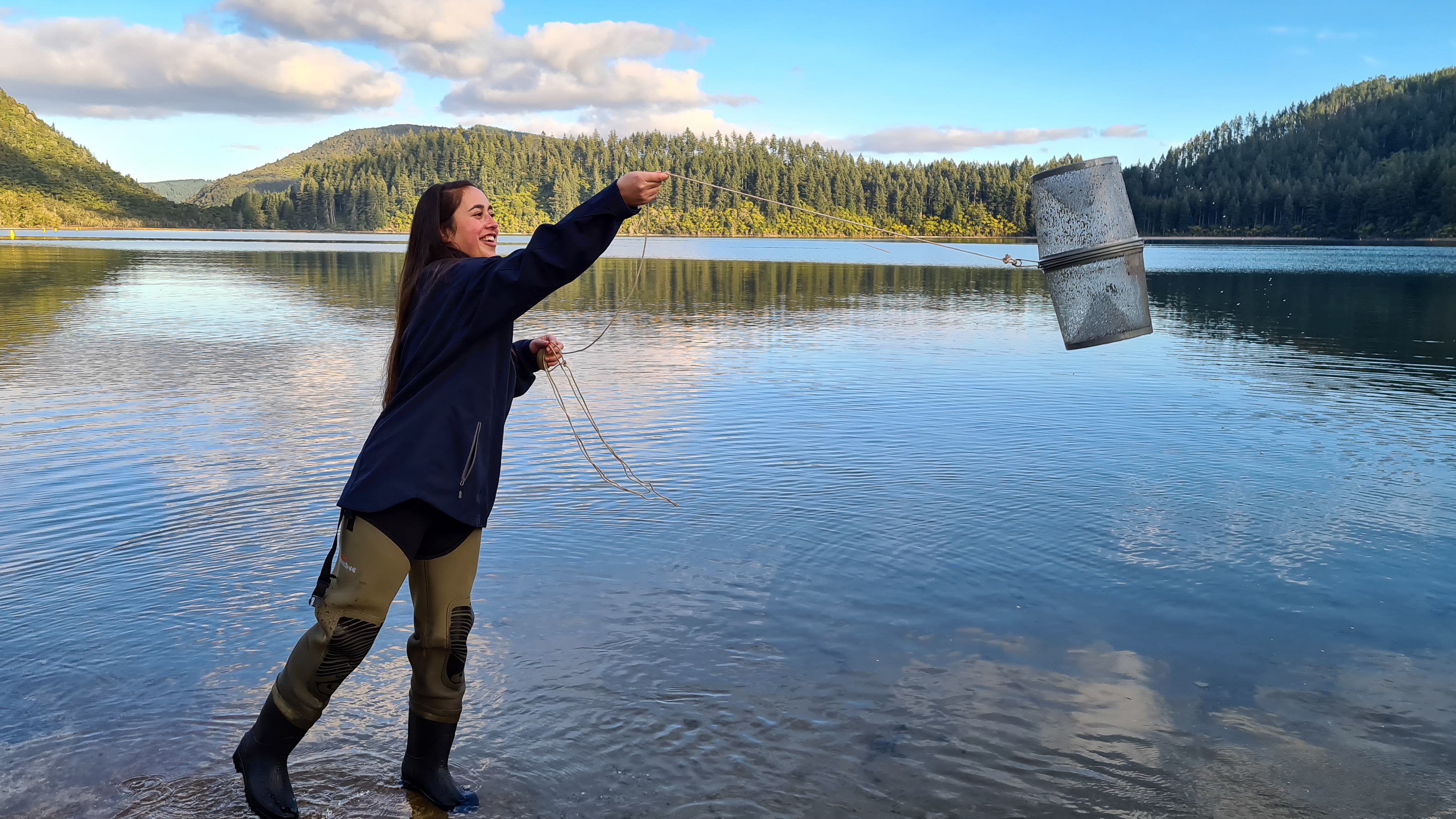 2020_07_PHOTO_COMPNgapera deploying a gee minnow trap - Lake Tikitapu ...