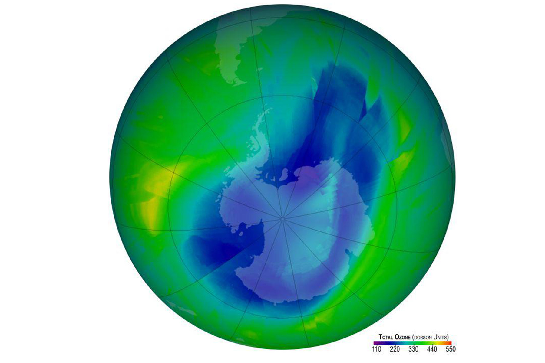 The blue region signifies the presence of the ozone hole (Goddard Space ...