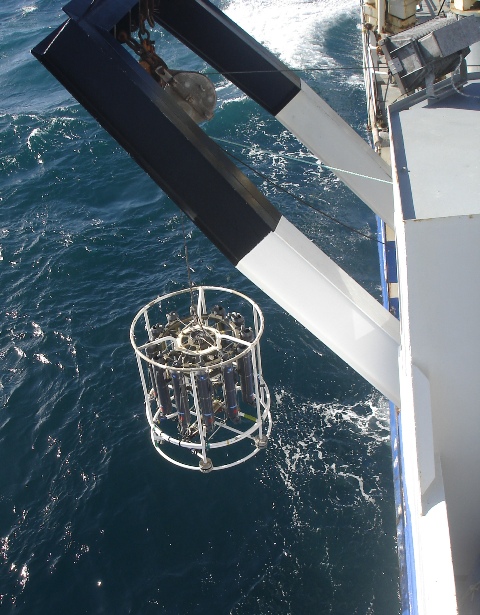 A CTD hanging off the side of the Tangaroa | NIWA