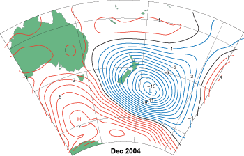 Difference from mean sea level pressure (hectopascals) in December ...