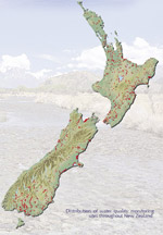 Distribution of water quality monitoring sites throughout New Zealand ...
