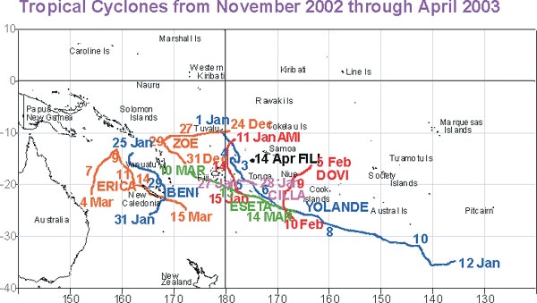 Southwest Pacific tropical cyclone tracks: for the 2002/03 season ...