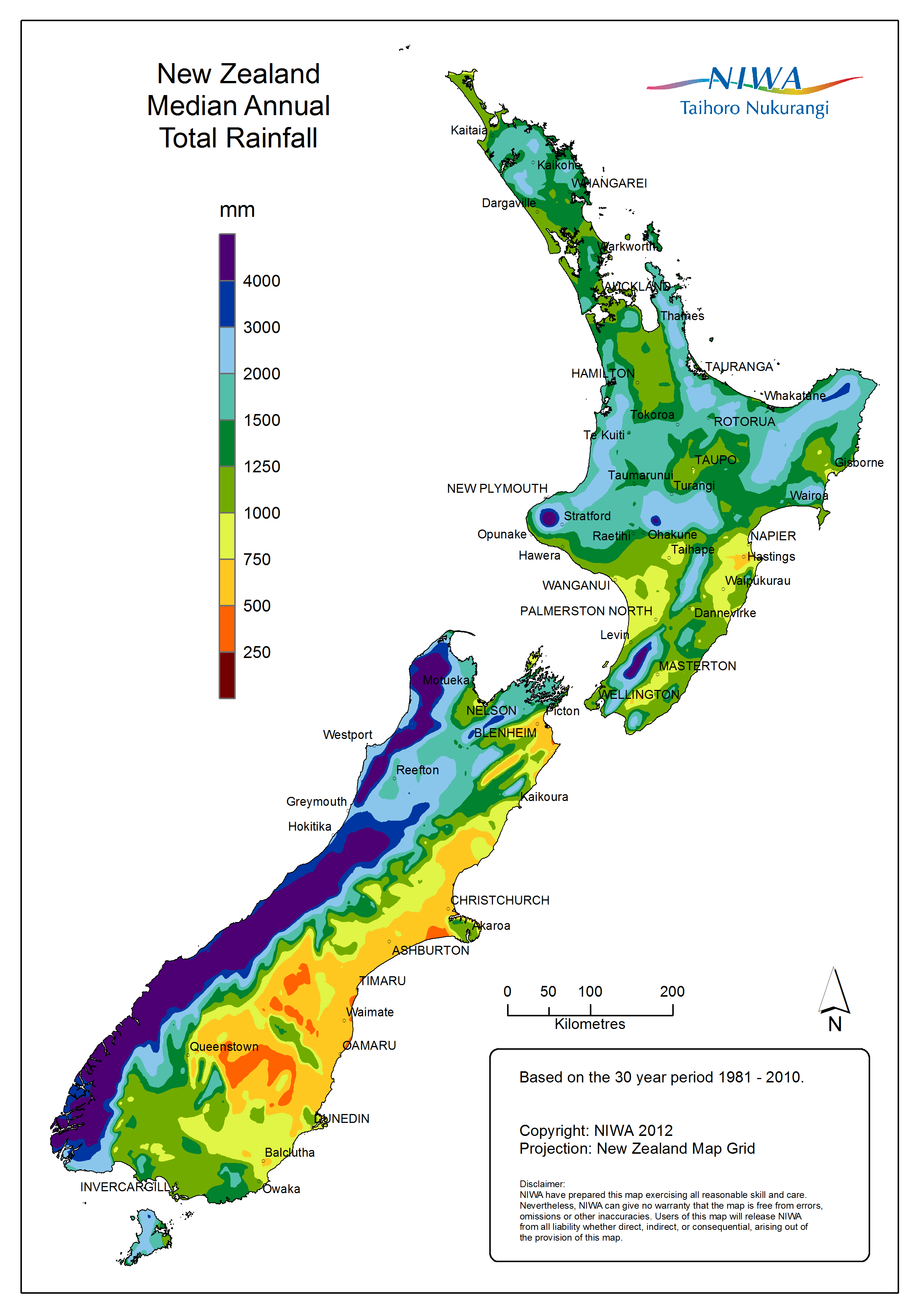 Median annual rainfall | Earth Sciences New Zealand | NIWA