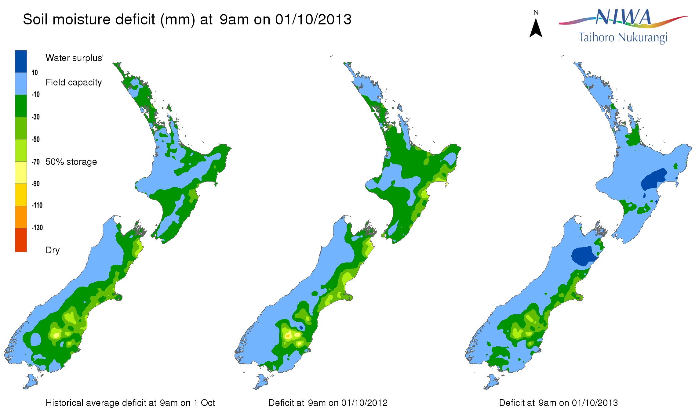 Soil moisture deficit - September 2013 | NIWA