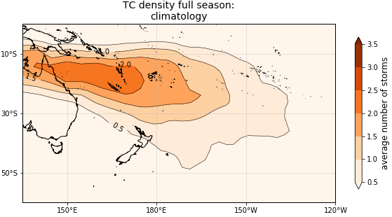 TC density climatology map | Earth Sciences New Zealand | NIWA