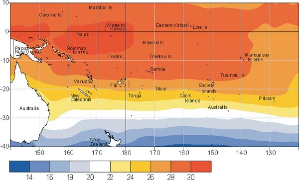 Mean sea surface temperatures ( C) for June 2002 | NIWA